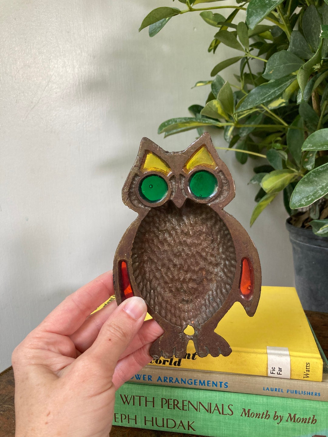 Metal Owl Tray With Colored Glass - Etsy
