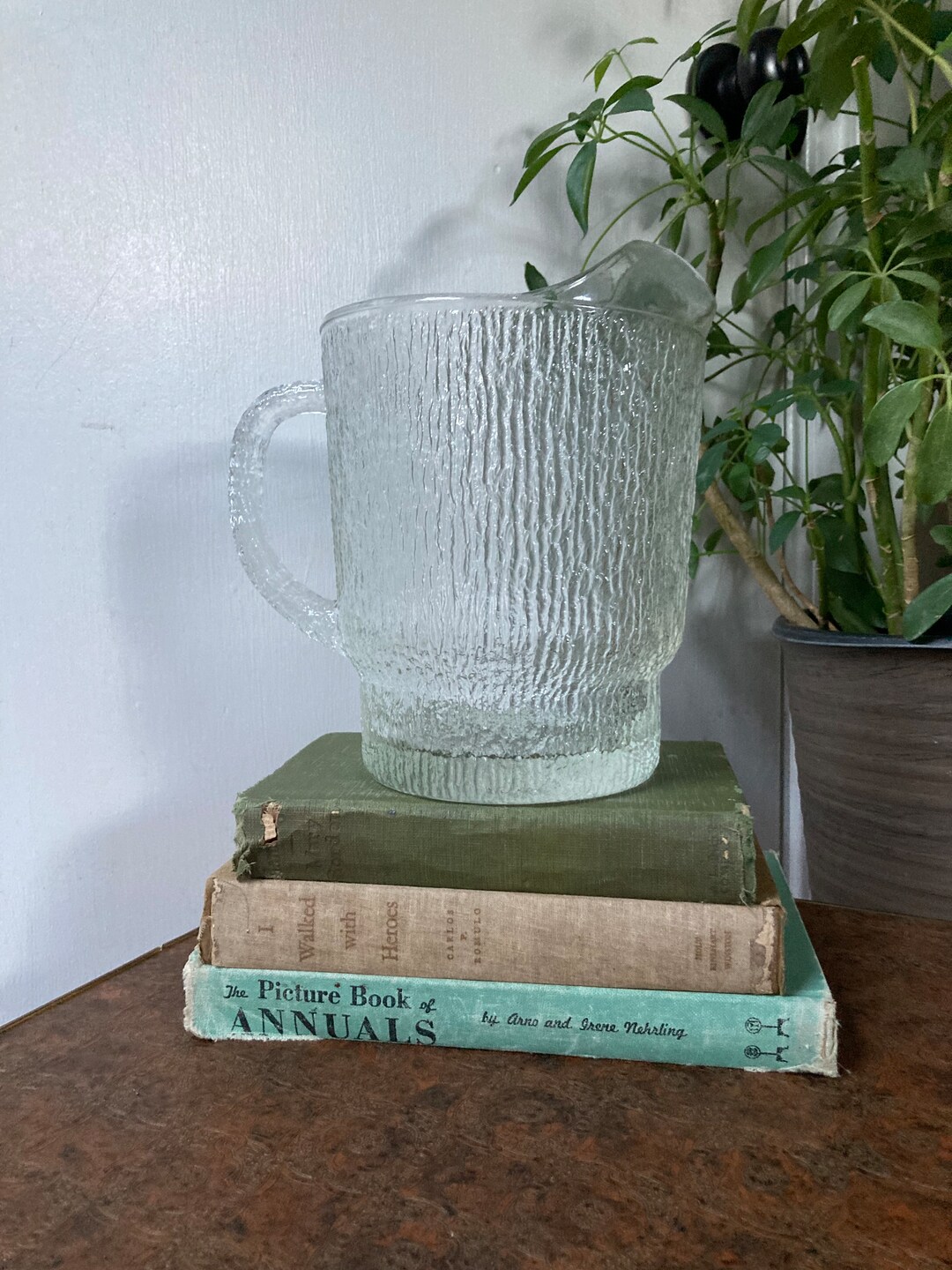 Vintage Heavy Textured Glass Pitcher - Etsy