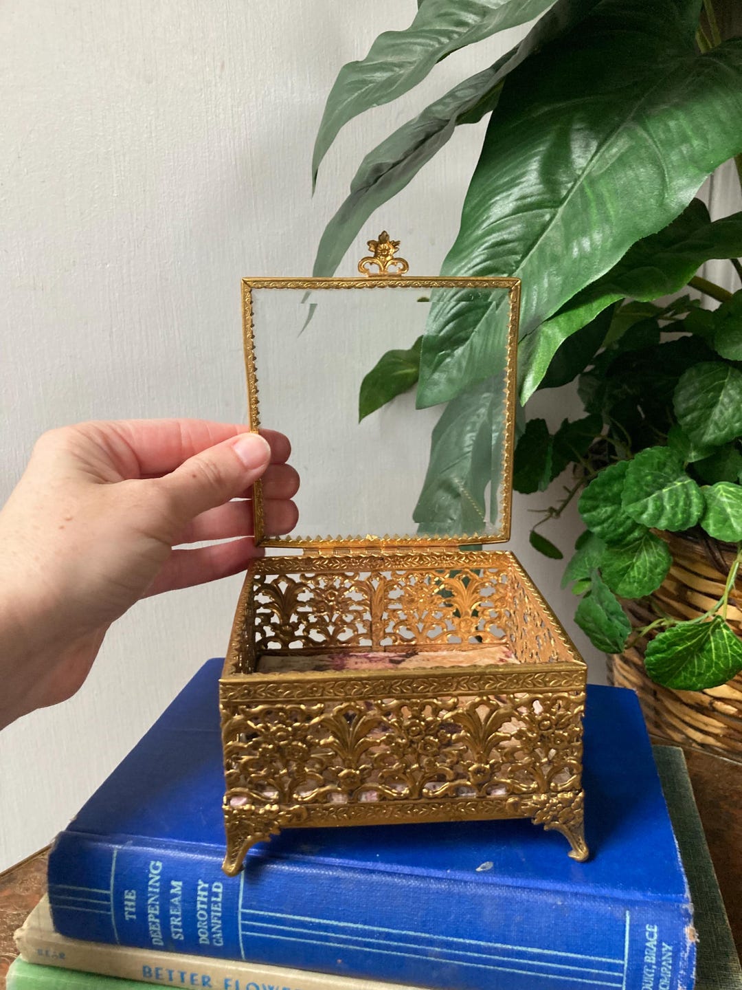 Gold Metal Box With Glass Lid - Etsy