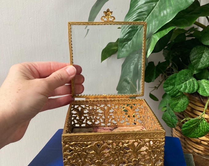 Gold Metal Box With Glass Lid - Etsy