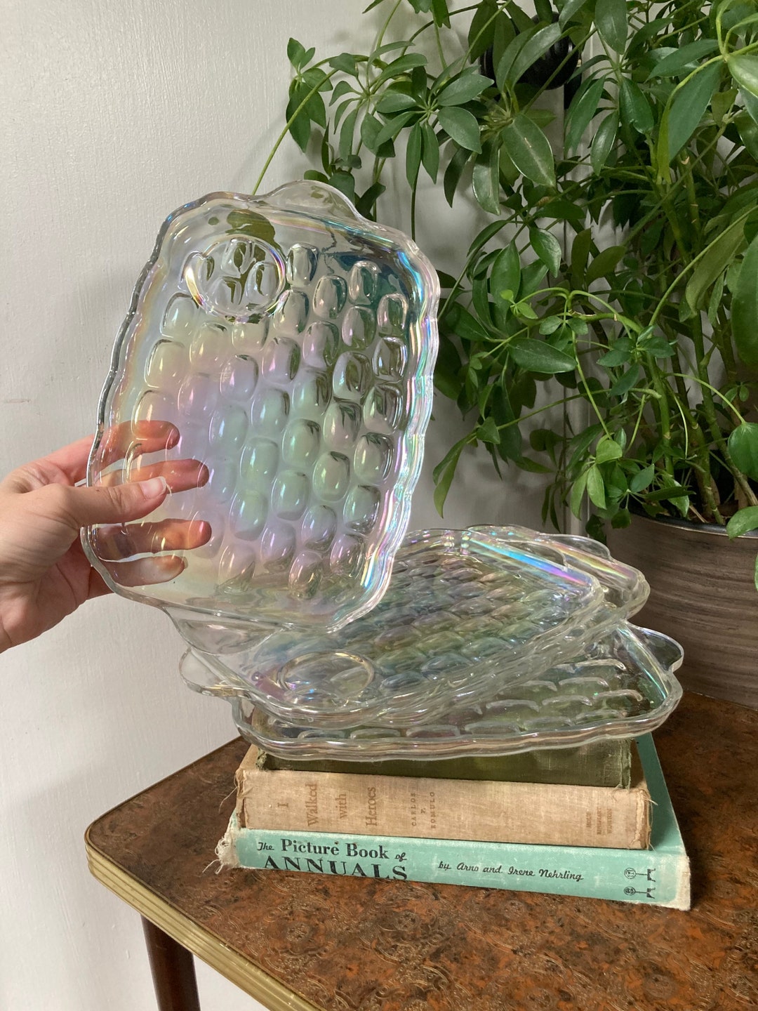 Four Iridescent Glass Snack Trays - Etsy