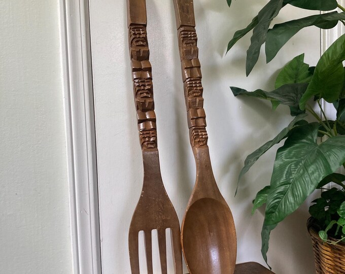 Vintage Large Wood Fork and Spoon. - Etsy