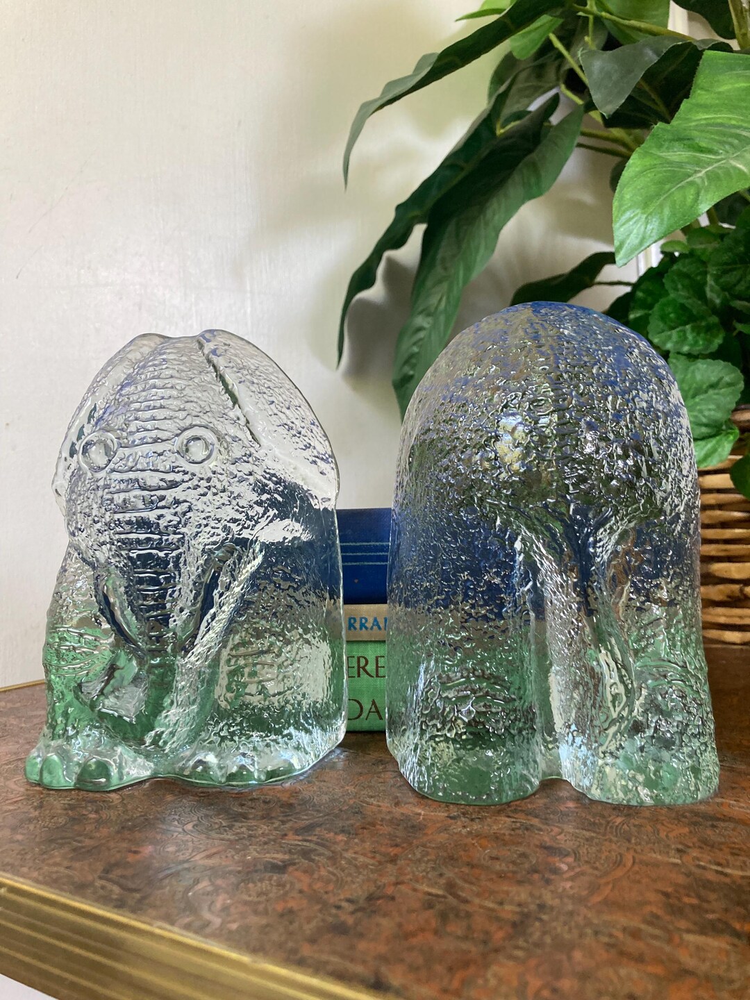 Vintage Glass Elephant Bookends - Etsy