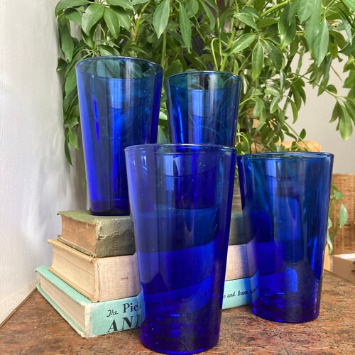 Vintage Libbey Cobalt Blue Tumblers/barware Set of Six 14 Oz - Etsy