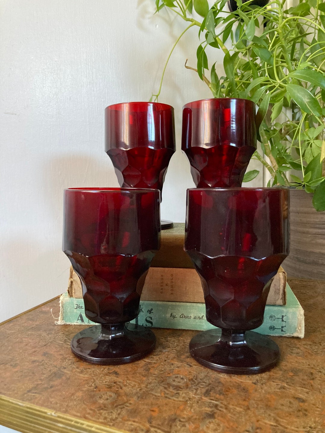Vintage Red Glass Goblets - Etsy