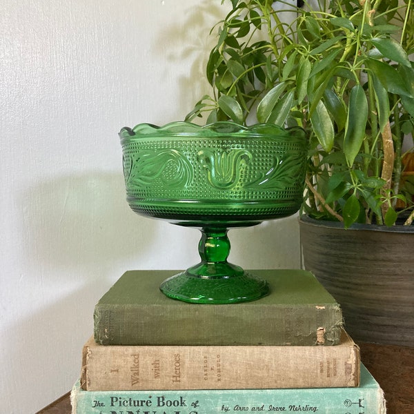 Green Glass Compote - Etsy