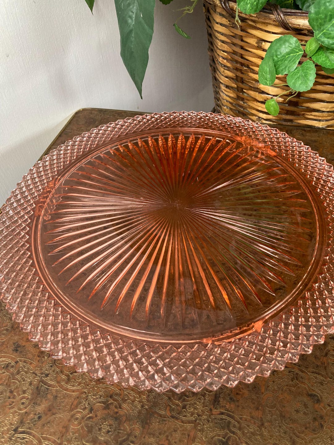 Pink Glass Cake Plate - Etsy