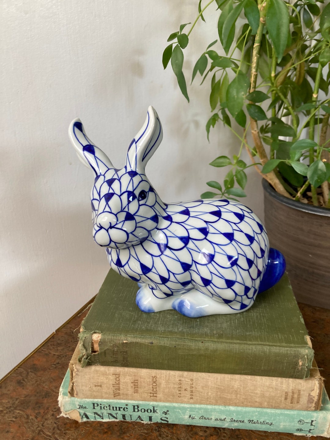 Blue and White Ceramic Rabbit - Etsy