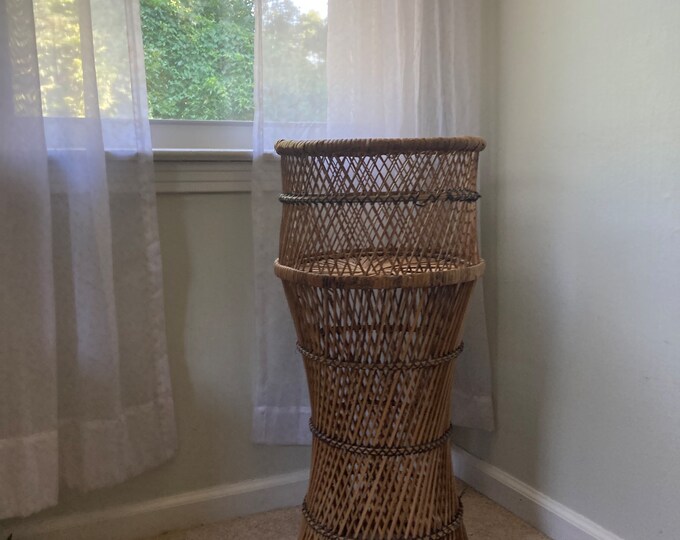 Mid Century Wicker Plant Stand - Etsy