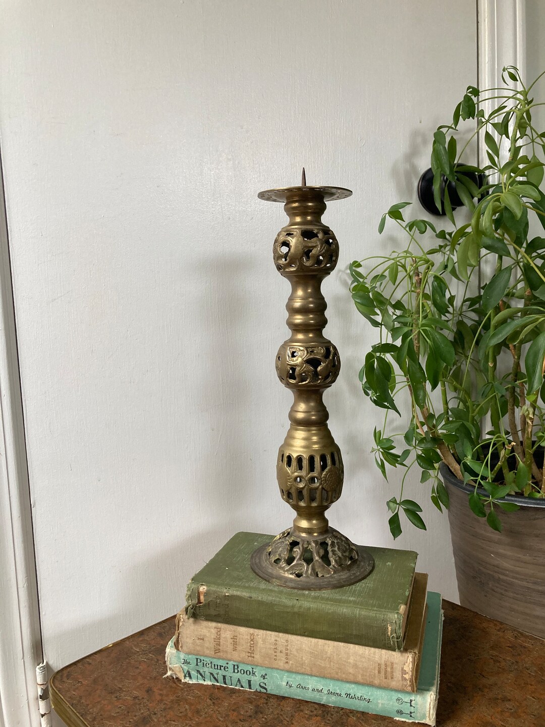 Tall Pierced Brass Pillar Candle Holder - Etsy