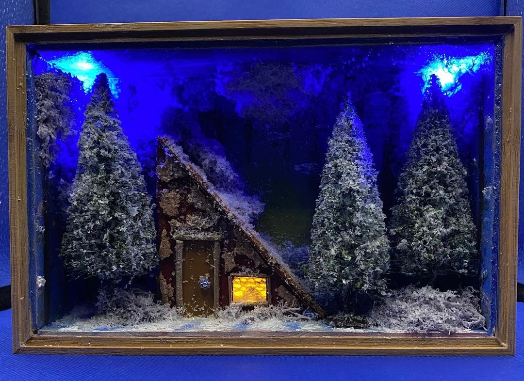 A Cabin Deep in the Snowy Forest Diorama Wooden Shadow Box - Etsy