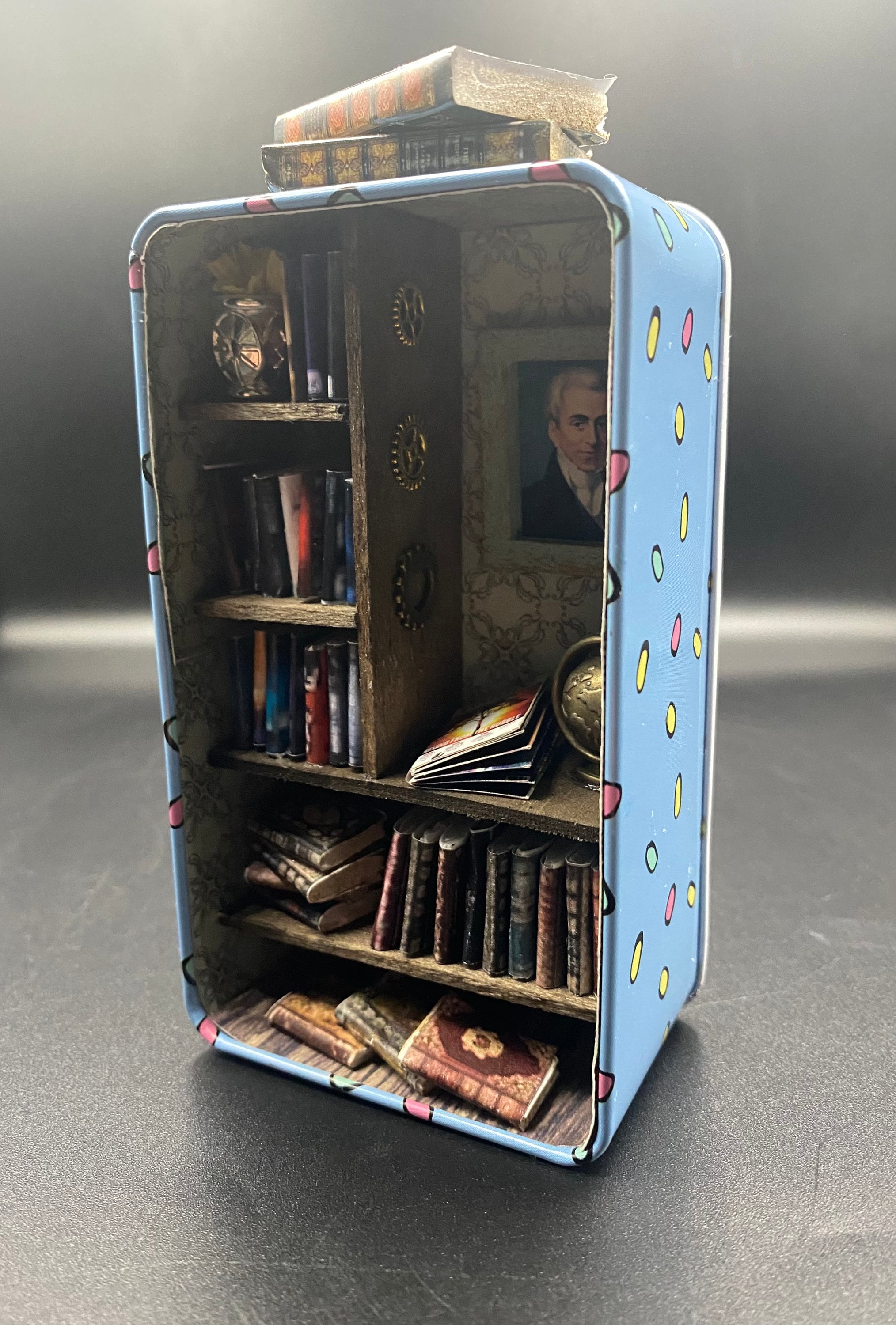 A Tiny Library in a Metal Box, Tin Diorama - Etsy