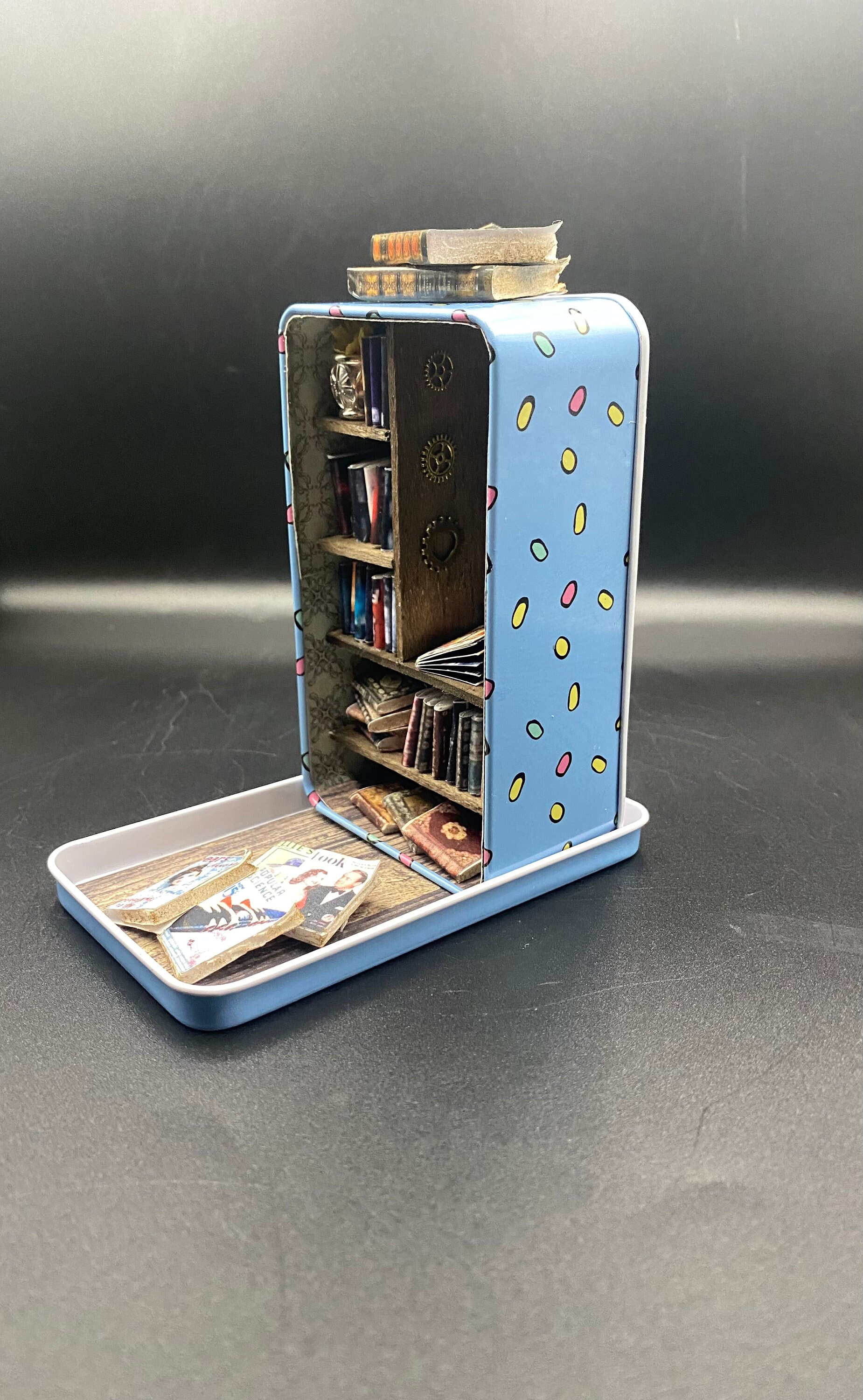 A Tiny Library in a Metal Box, Tin Diorama - Etsy