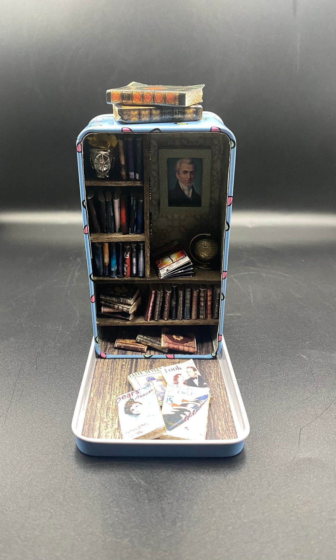 A Tiny Library in a Metal Box, Tin Diorama - Etsy