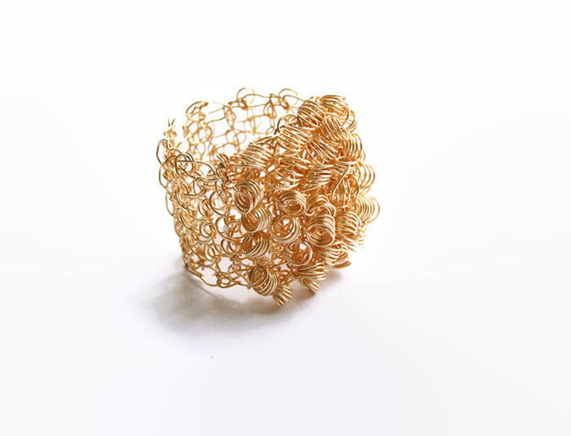 Gold Wide Band Ring Womens Handmade Wire Crochet Ring Wire - Etsy