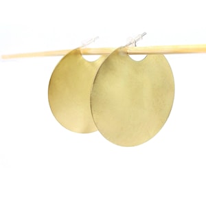 Geometric Disc Hoop Earrings Gold Brass Statement Large Big Circle ...