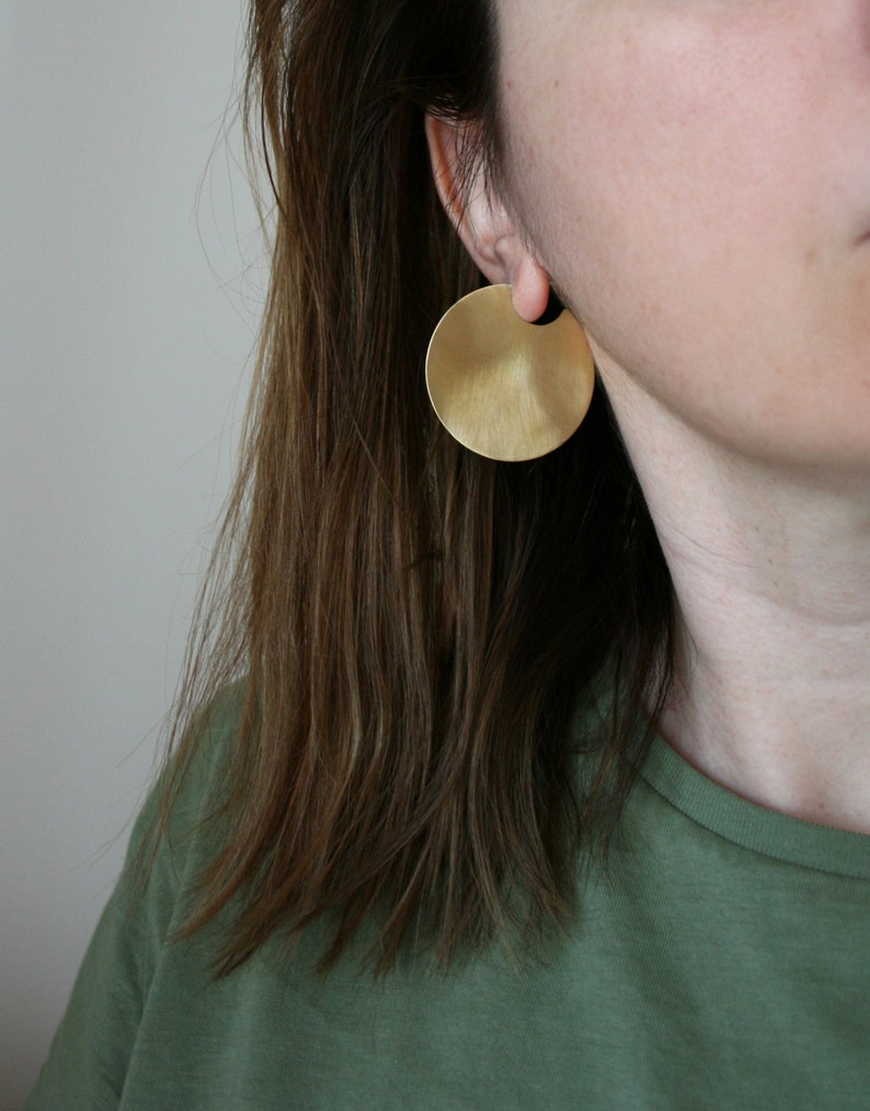 Geometric Disc Hoop Earrings Gold Brass Statement Large Big | Etsy