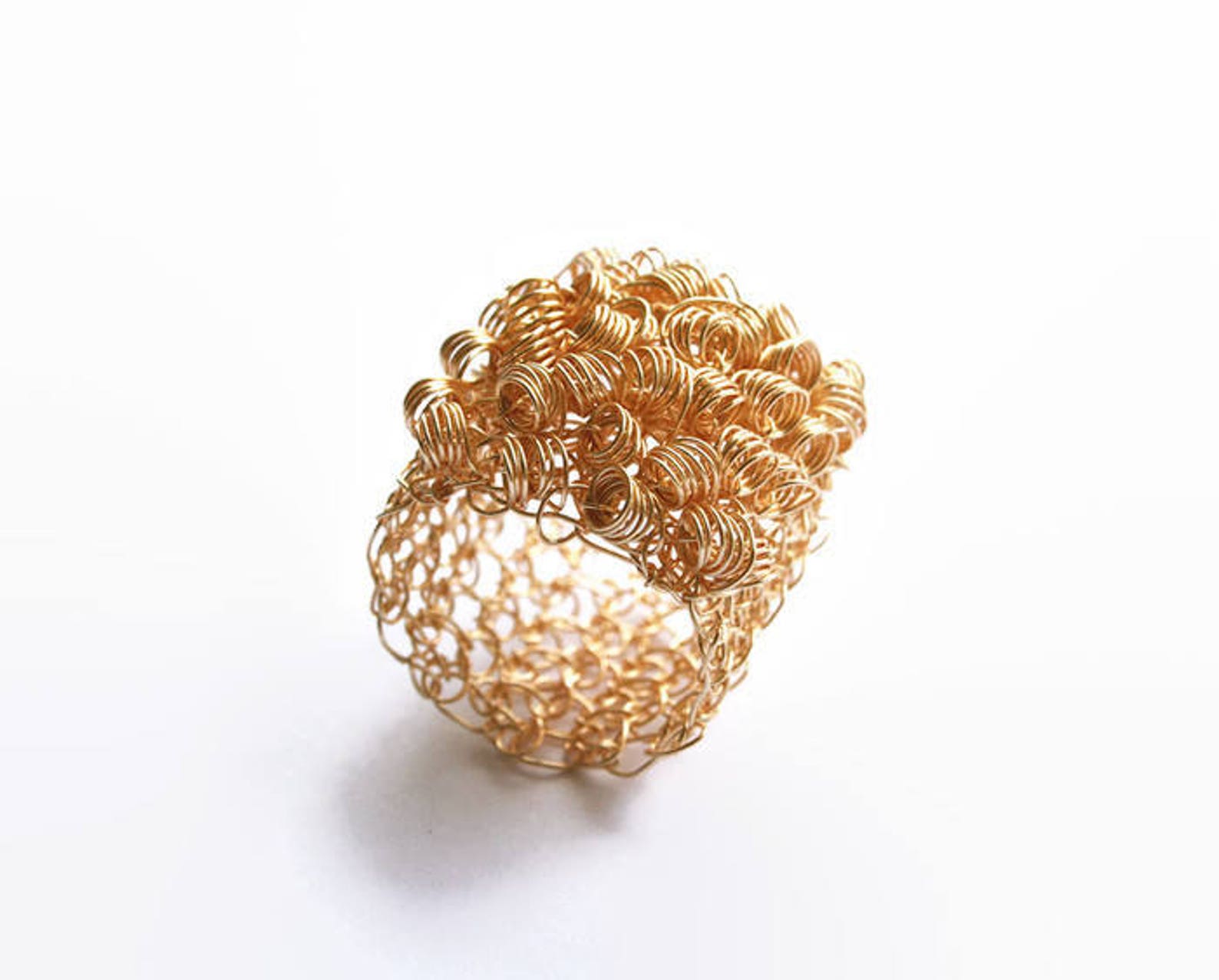 Gold Wide Band Ring Womens Handmade Wire Crochet Ring Wire - Etsy