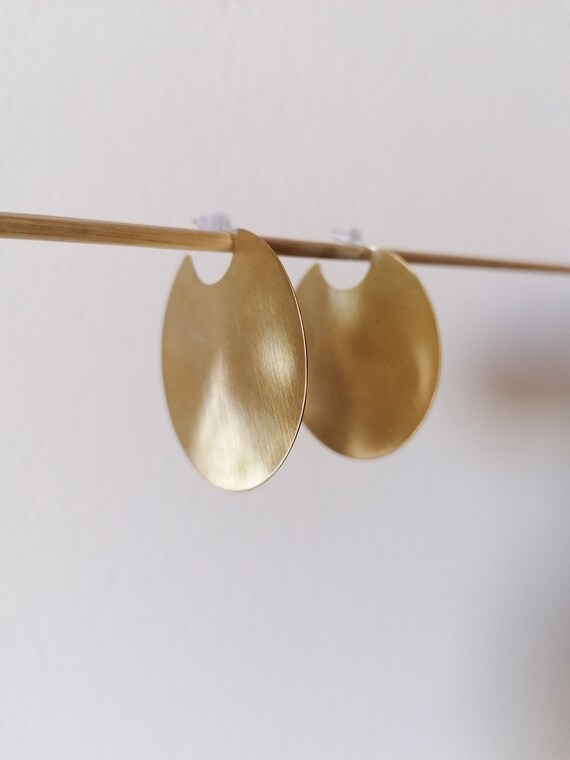 Geometric Disc Hoop Earrings Gold Brass Statement Large Big | Etsy