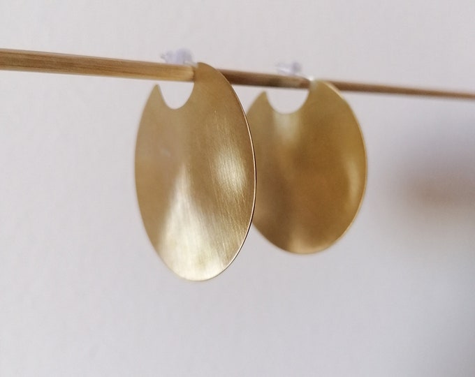 Geometric Disc Hoop Earrings Gold Brass Statement Large Big - Etsy