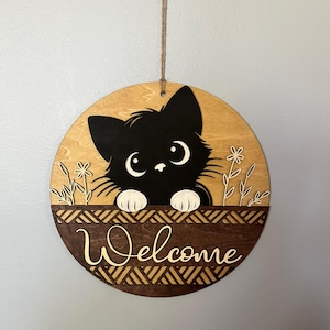 Adorable Cat Welcome Sign - Wooden Wall Hanging Decor - Cat-themed ...