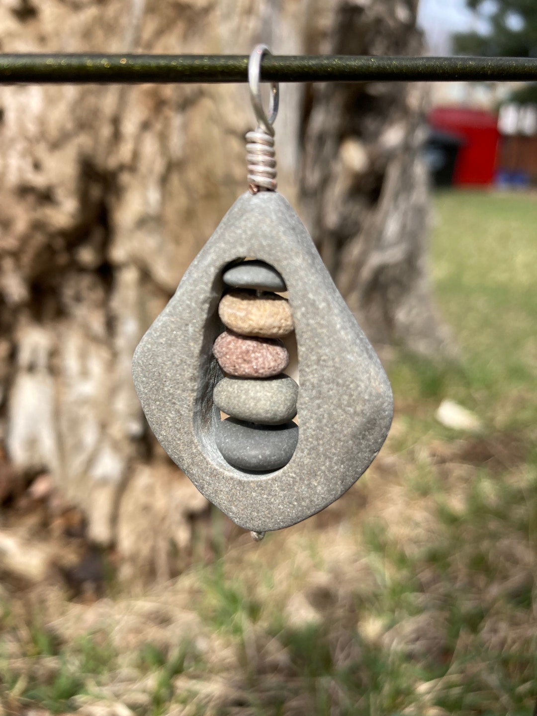Wrockreations 417 Stacked Beach Stone Pendant, Lake Erie Rock Cairn ...