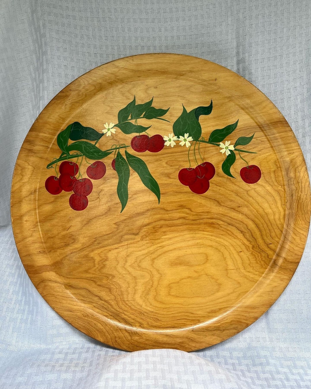 Large Wooden Platter With Hand Painted Cherries | Rio Grande Hand ...