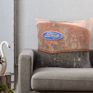 Rustic Pillow Cover, Antique Ford Pillow, Rusty Truck Pillow, Gray ...