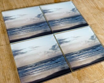 Beach Coasters Blue Glass Coasters Beach Decor Coaster | Etsy