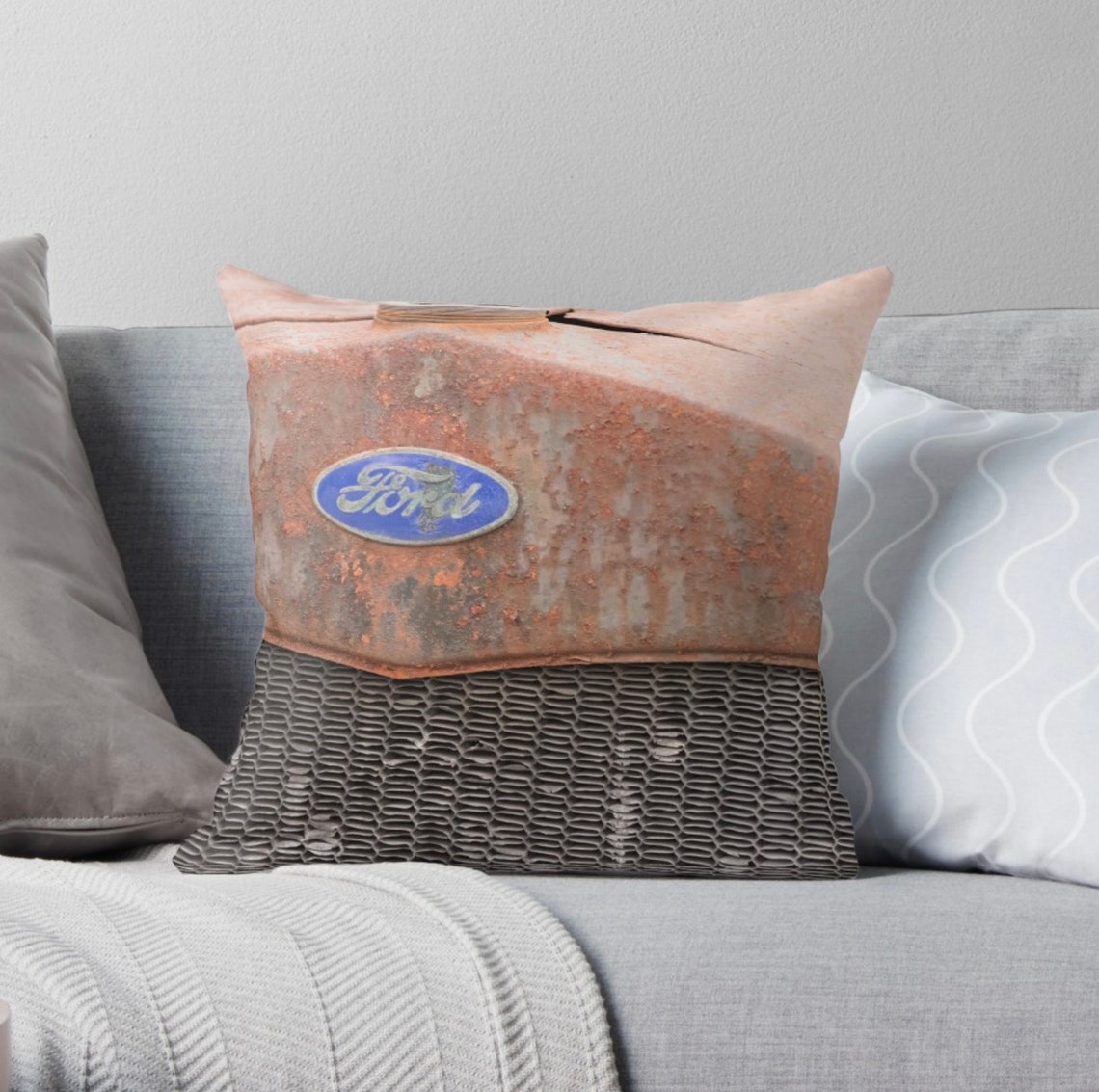 Rustic Pillow Cover, Antique Ford Pillow, Rusty Truck Pillow, Gray ...