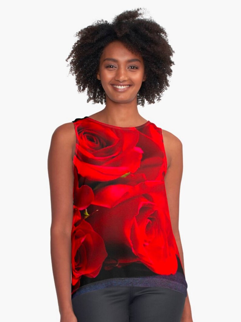 Red Roses Chiffon Top ~ Blood Red Blouse ~ Transparent Sleeves ...