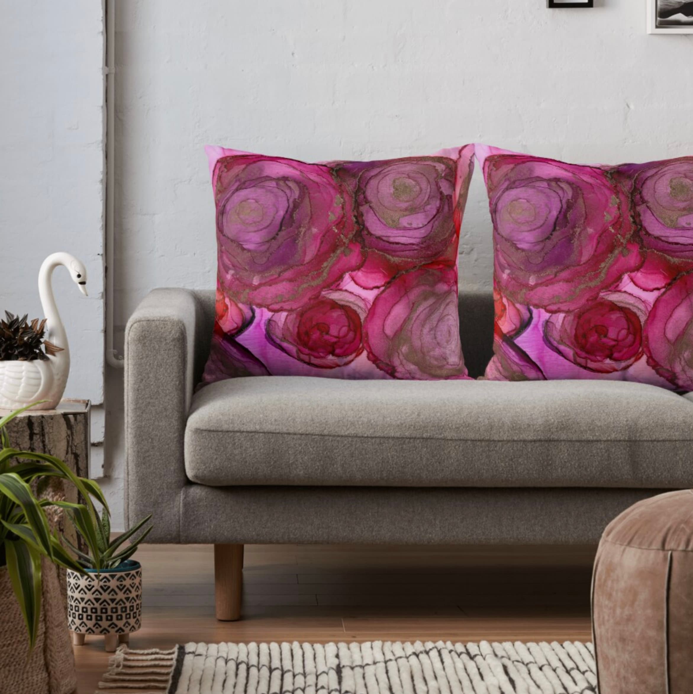 Fuchsia Rose Pillow, Violet Floral Throw Pillow, Red Boudoir Pillow ...