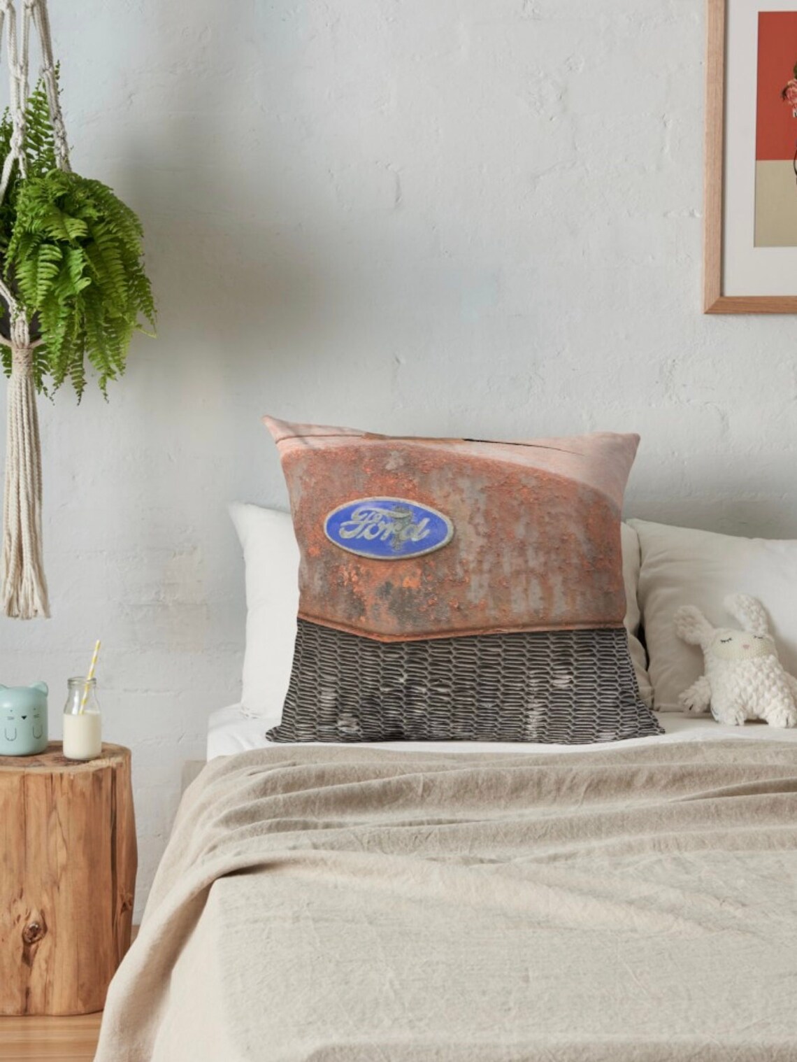 Rustic Pillow Cover, Antique Ford Pillow, Rusty Truck Pillow, Gray ...