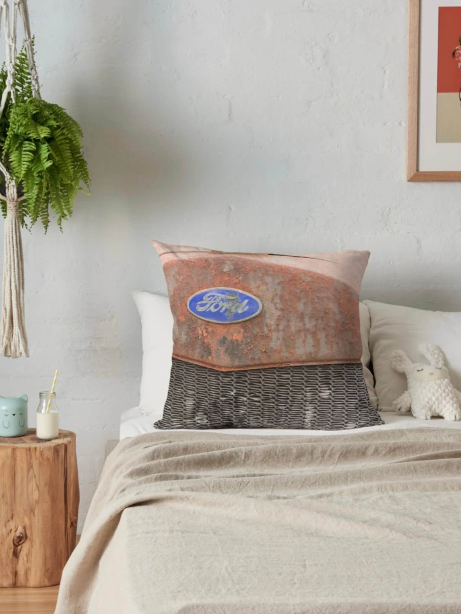 Rustic Pillow Cover, Antique Ford Pillow, Rusty Truck Pillow, Gray ...
