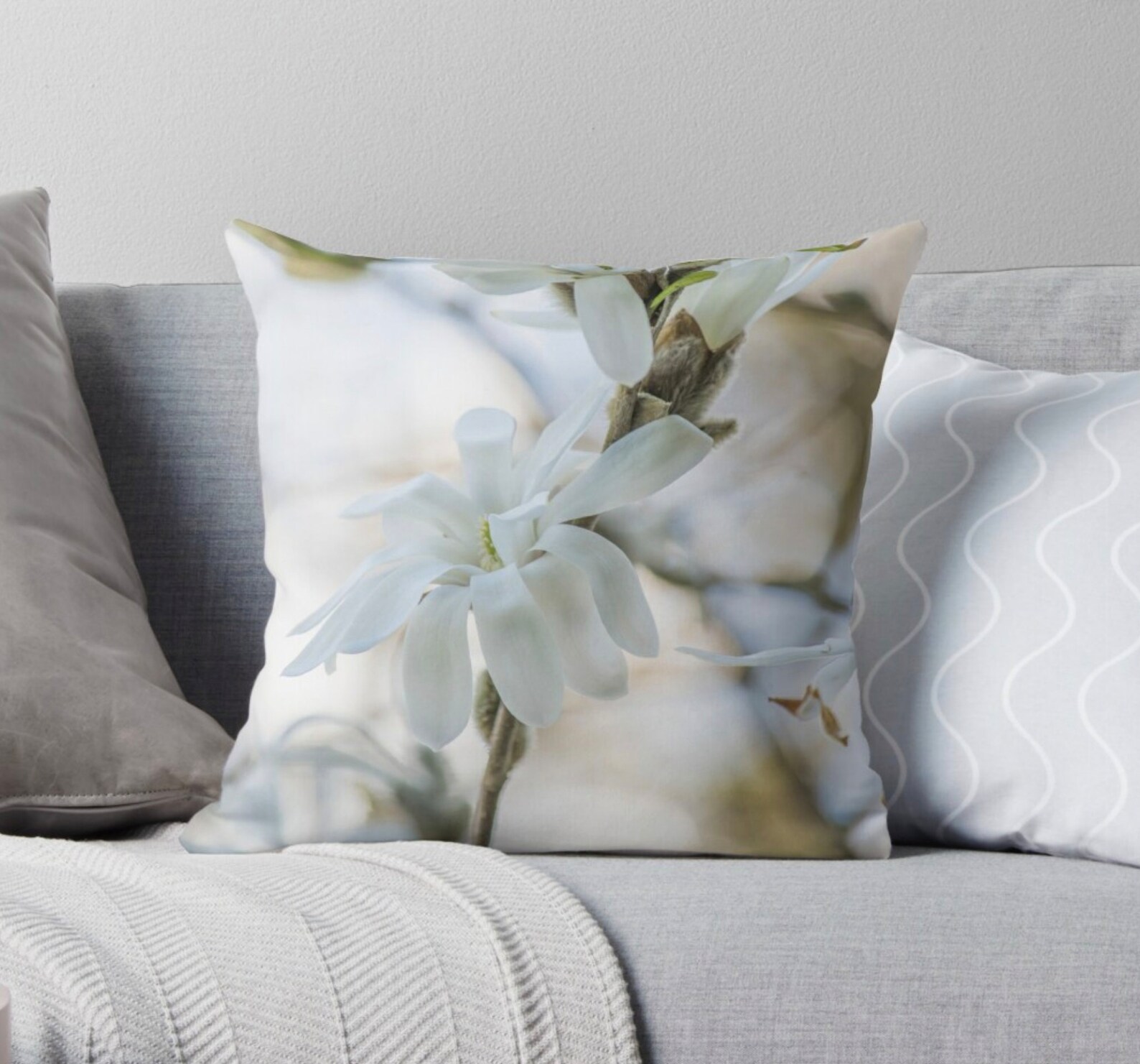 Magnolia Pillow Cover, Floral Throw Pillow, White Flower Pillow, Floral ...