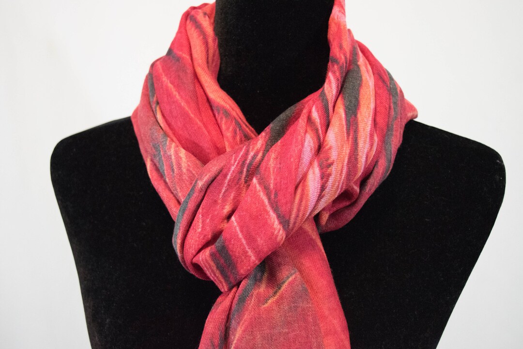Fire Orange Tomato Red Scarf, Cashmere Scarf, Silk Scarf, Wearable Art ...
