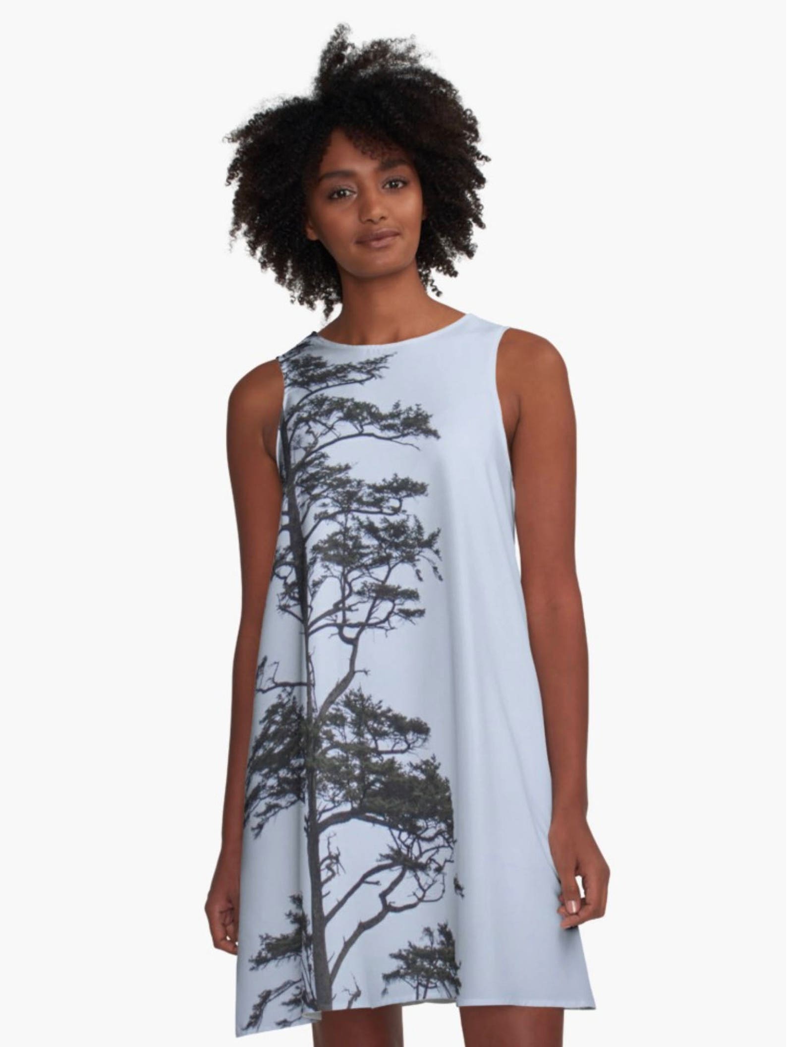 Unique Dress Nature Print Pale Blue A-line Dress Novelty Dress, Tree ...