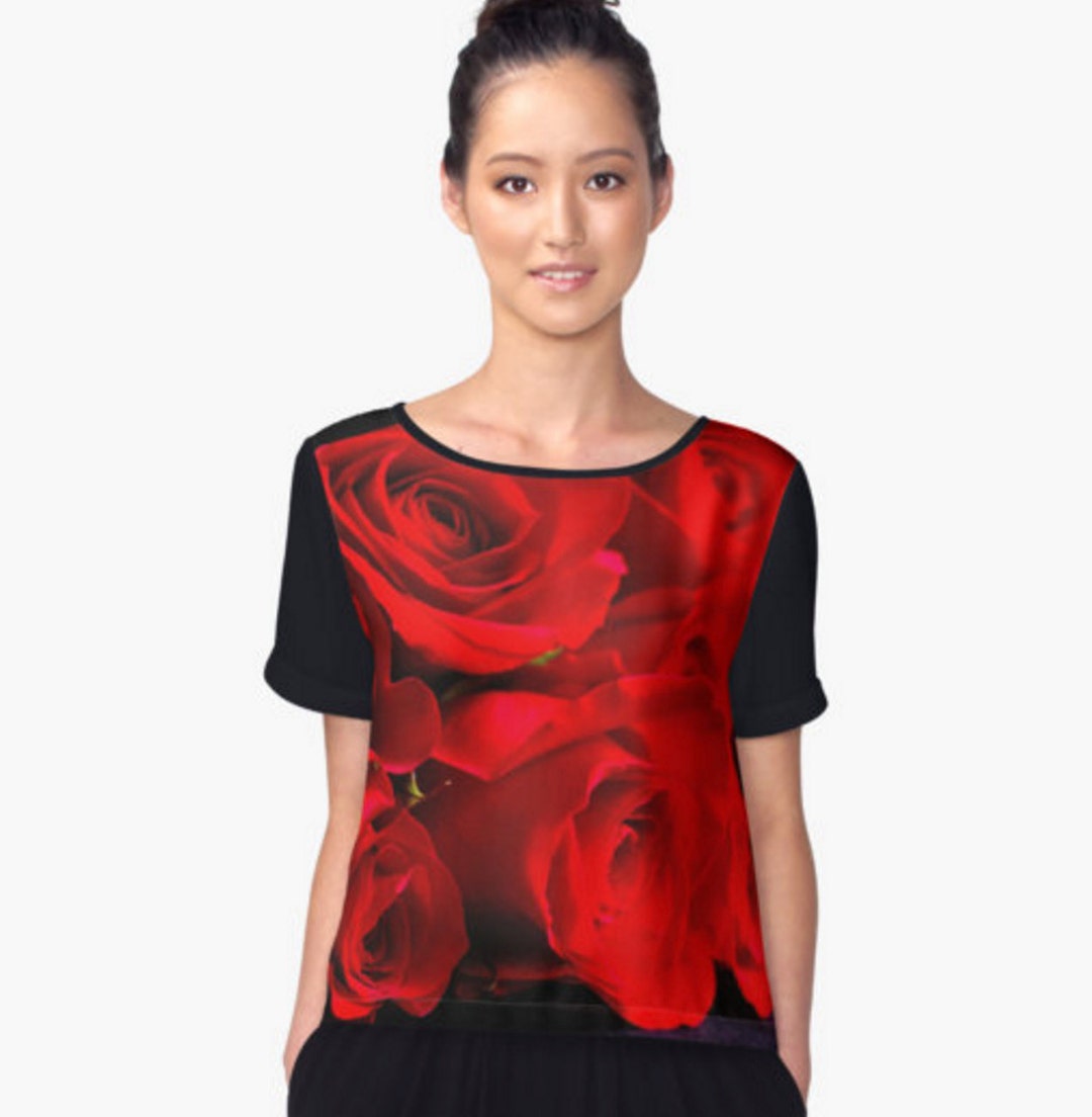 Red Roses Chiffon Top ~ Blood Red Blouse ~ Transparent Sleeves ...