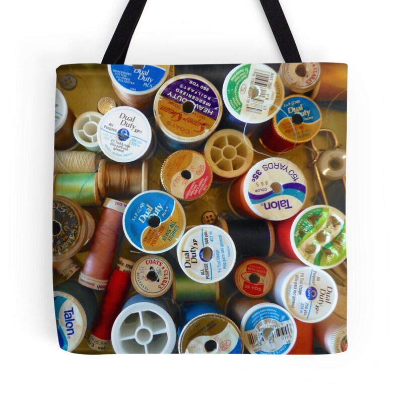 Sewing Bag, Spools Photo Tote, Quilting Gift for Her, Thread Tote Bag ...