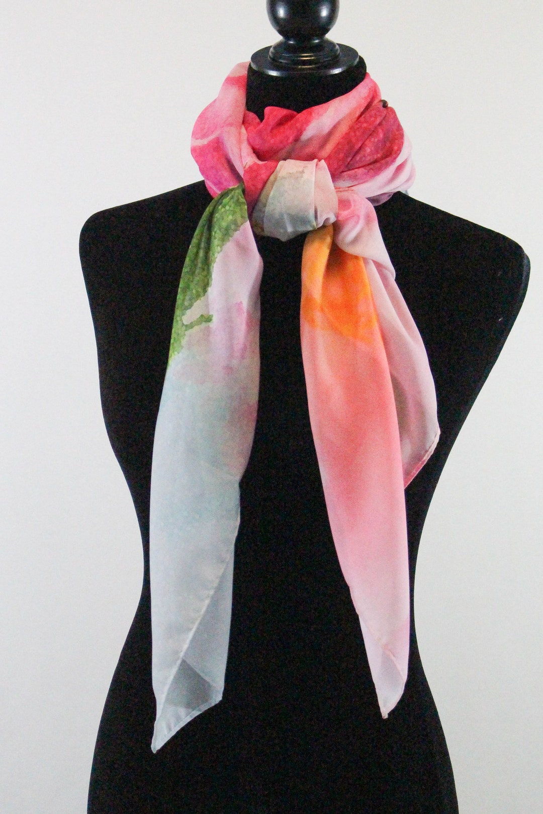 Foulard de pivoine rose vif, foulard à imprimé floral à la menthe ...
