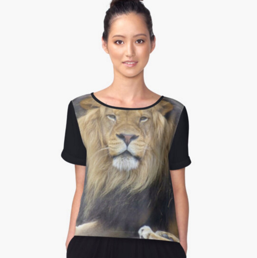 African Lion Blouse ~ Fun Women's Shirt ~ Brown Chiffon Top, Loose ...