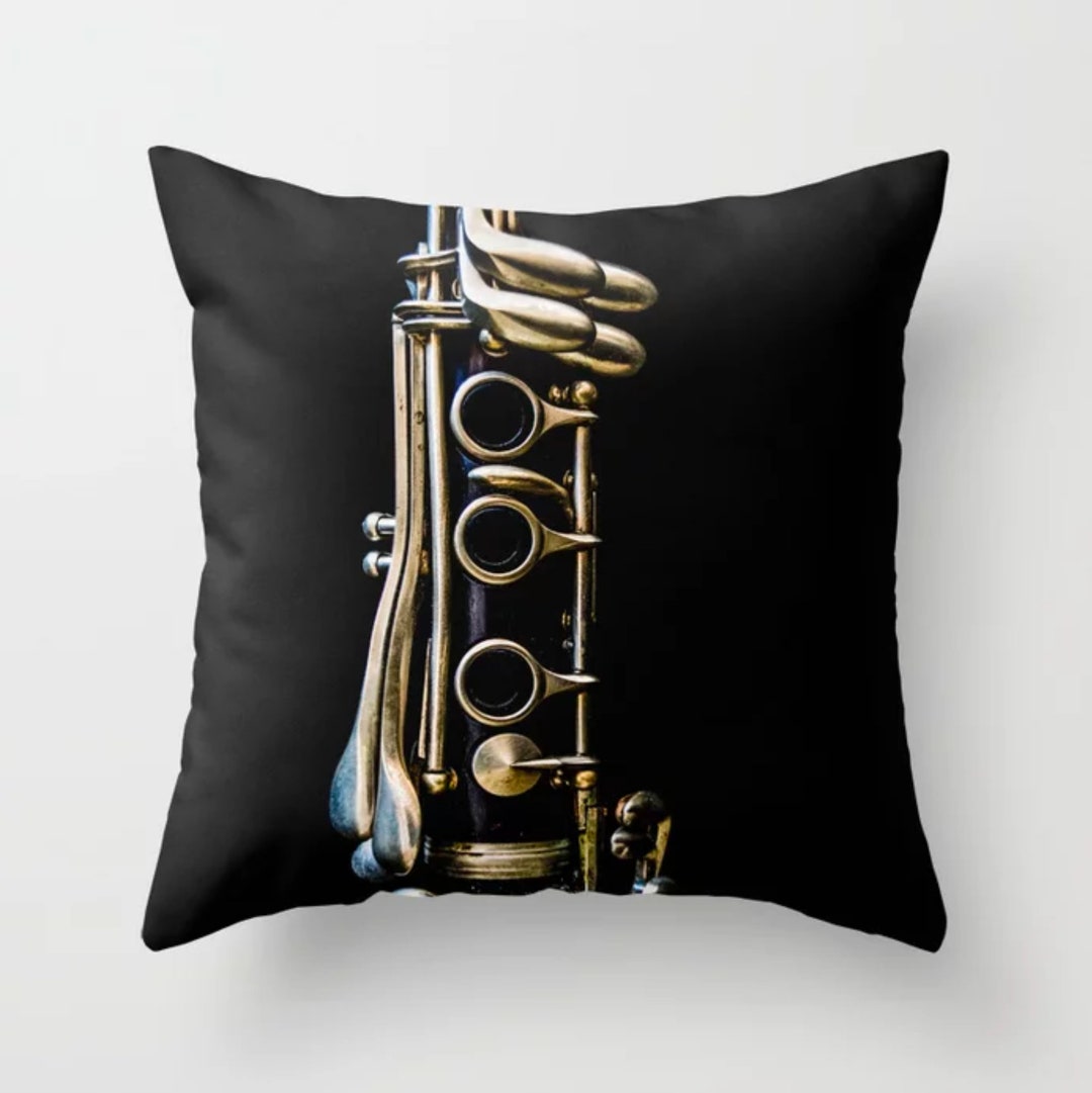 Clarinet Pillow ~ Silver Bronze Black Throw Pillow, Music Pillow ...
