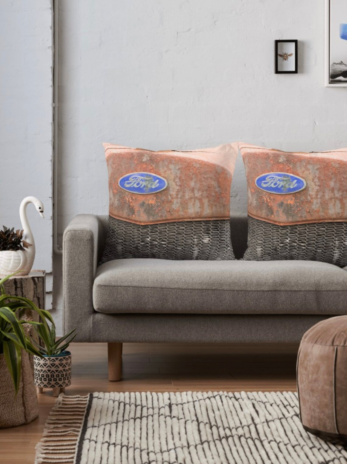Rustic Pillow Cover, Antique Ford Pillow, Rusty Truck Pillow, Gray ...