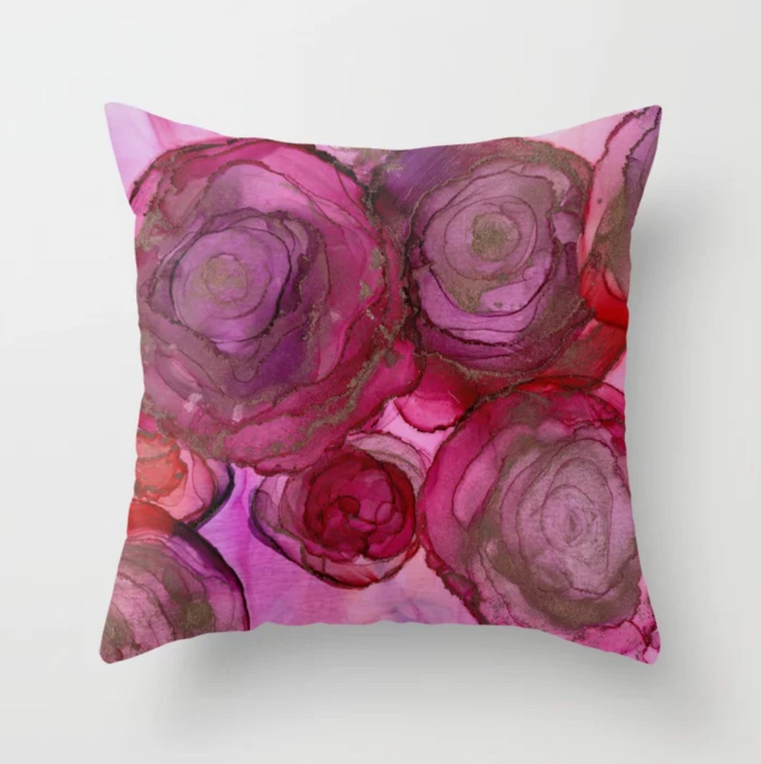Fuchsia Rose Pillow, Violet Floral Throw Pillow, Red Boudoir Pillow ...