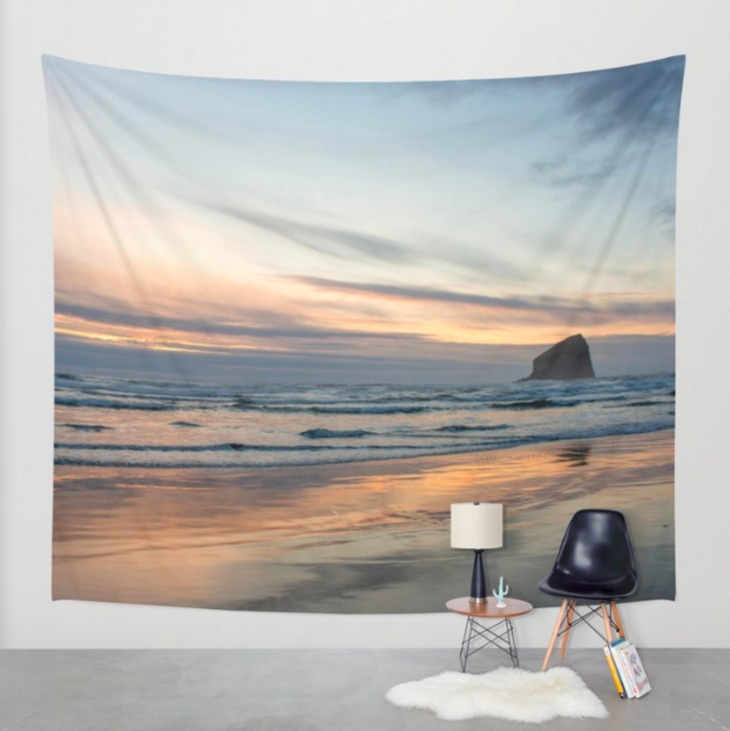 Beach Tapestry Peach and Blue Sunset Wall Art Relaxing Ocean - Etsy