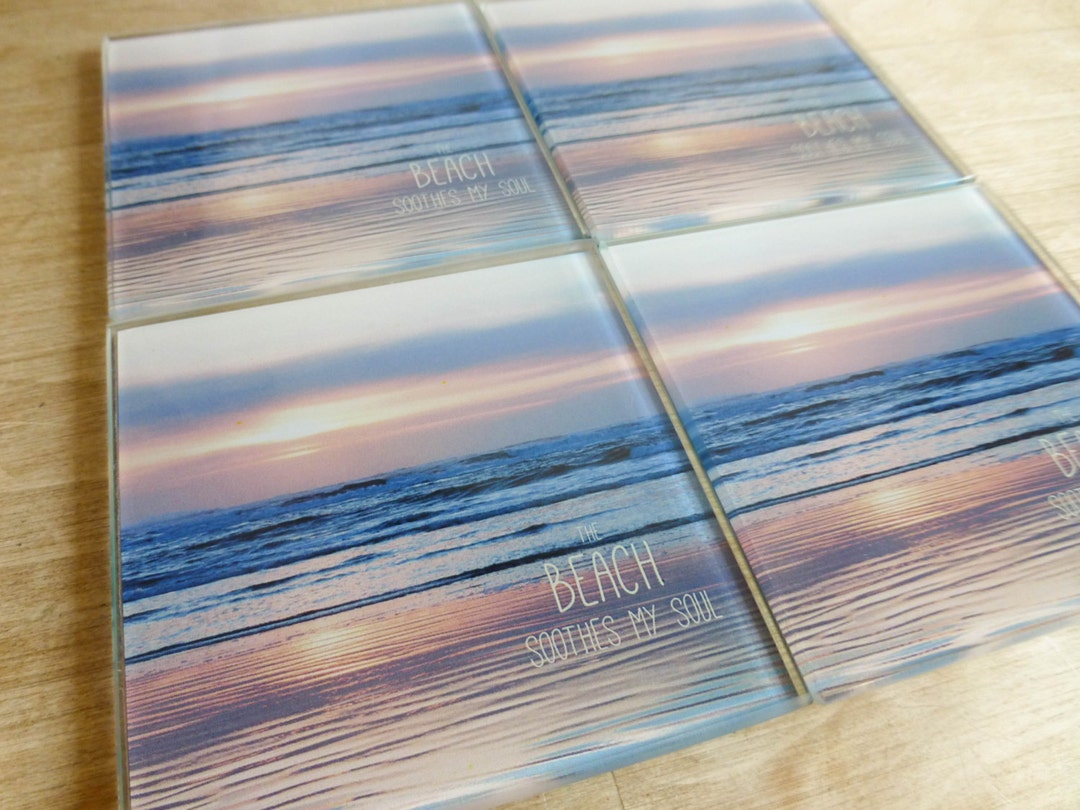 Beach Coasters Blue Glass Coasters Beach Decor Coaster Set Beach House ...