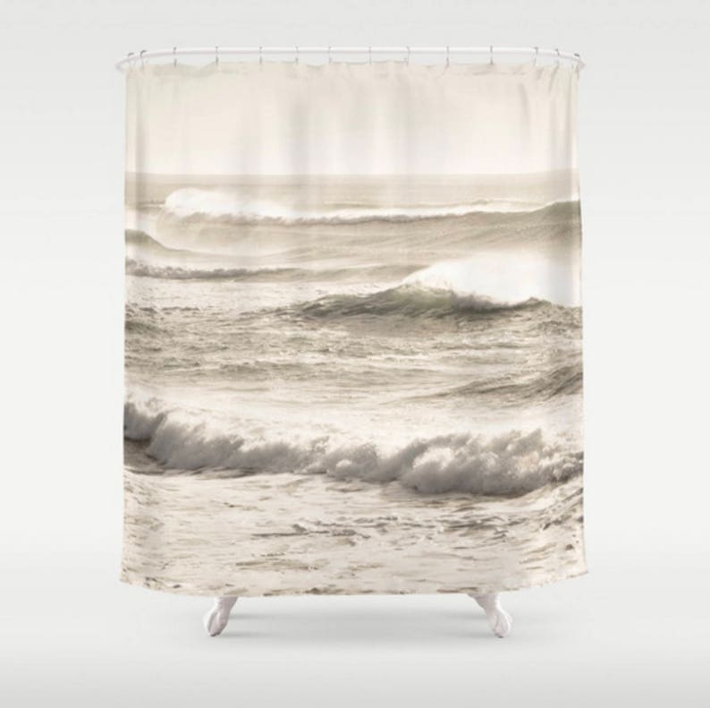 Ocean Waves Shower Curtain Taupe Shower Curtain Beach Shower Curtain