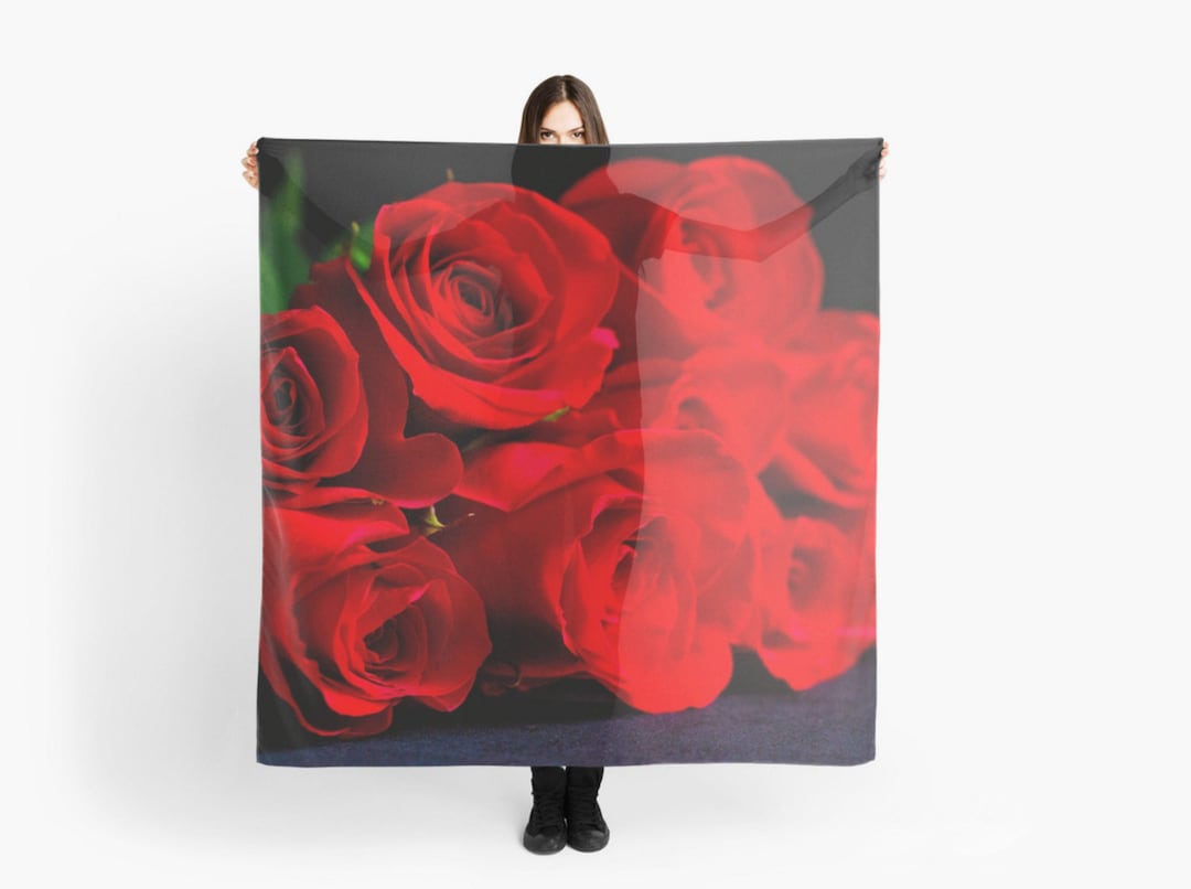 Blood Red Rose Scarf ~ Black and Red Floral Scarf ~ Flower Scarf ...