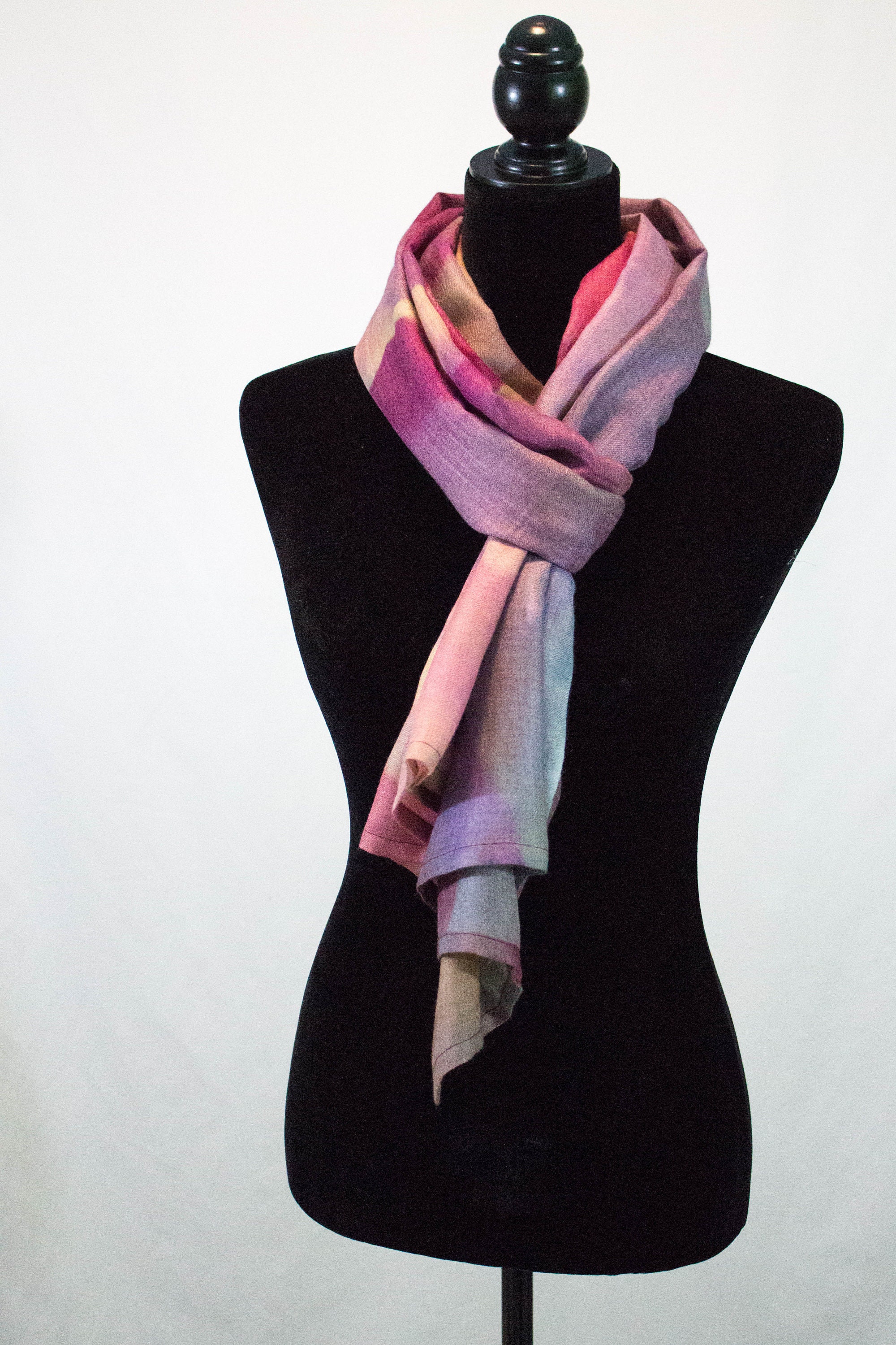 Pink Peony Passion Blue-gray Silk Scarf Cashmere Scarf Pink - Etsy