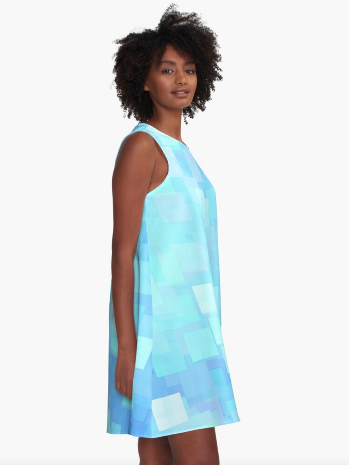 Bright Blue A-line Dress, Cruisewear, Geometric Print, Novelty Dress ...